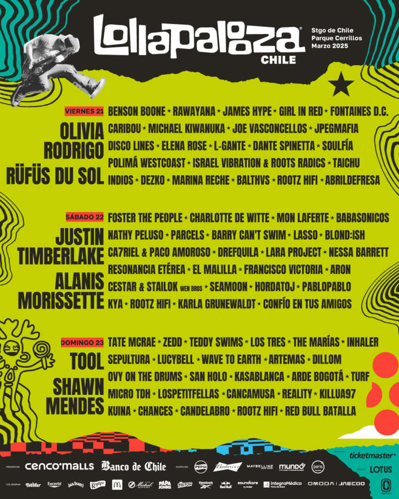Este es el lineup por día de Lollapalooza Chile #lolla2025
